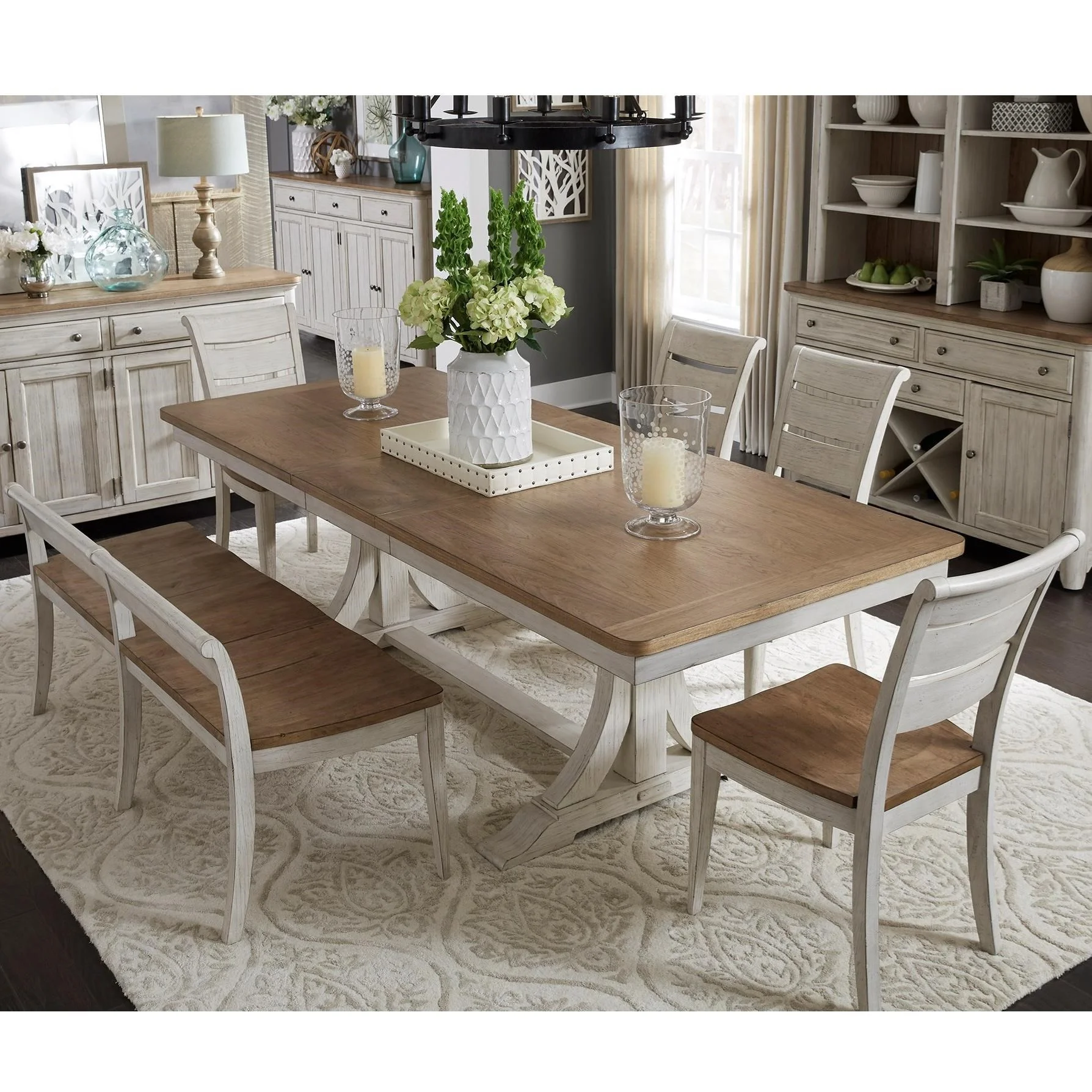 Liberty Furniture Farmhouse Reimagined 652-DR-6TRES Farmhouse 6-Piece Trestle Table Set ...
